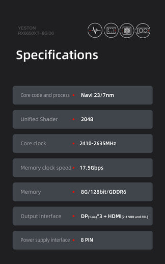 Yeston GAEA Radeon RX 6650 XT 8G GDDR6 128bit 7nm Desktop computer PC ...